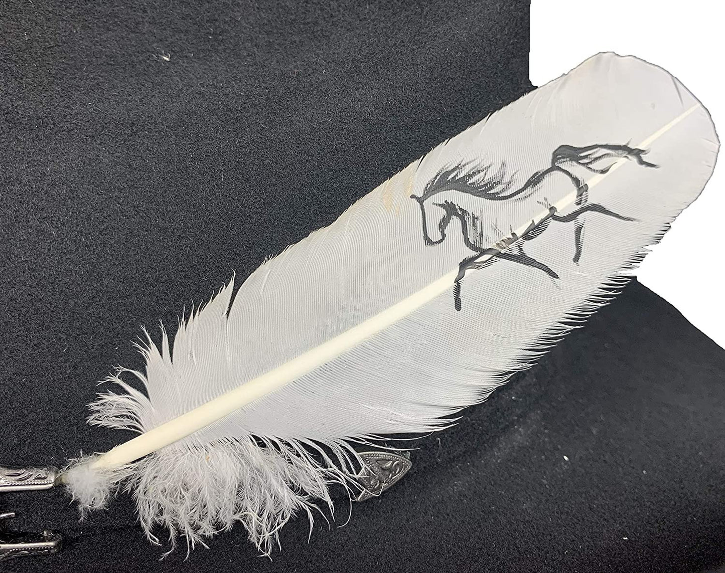 Hand Painted Horse Outline Cowboy Hat Feather, White