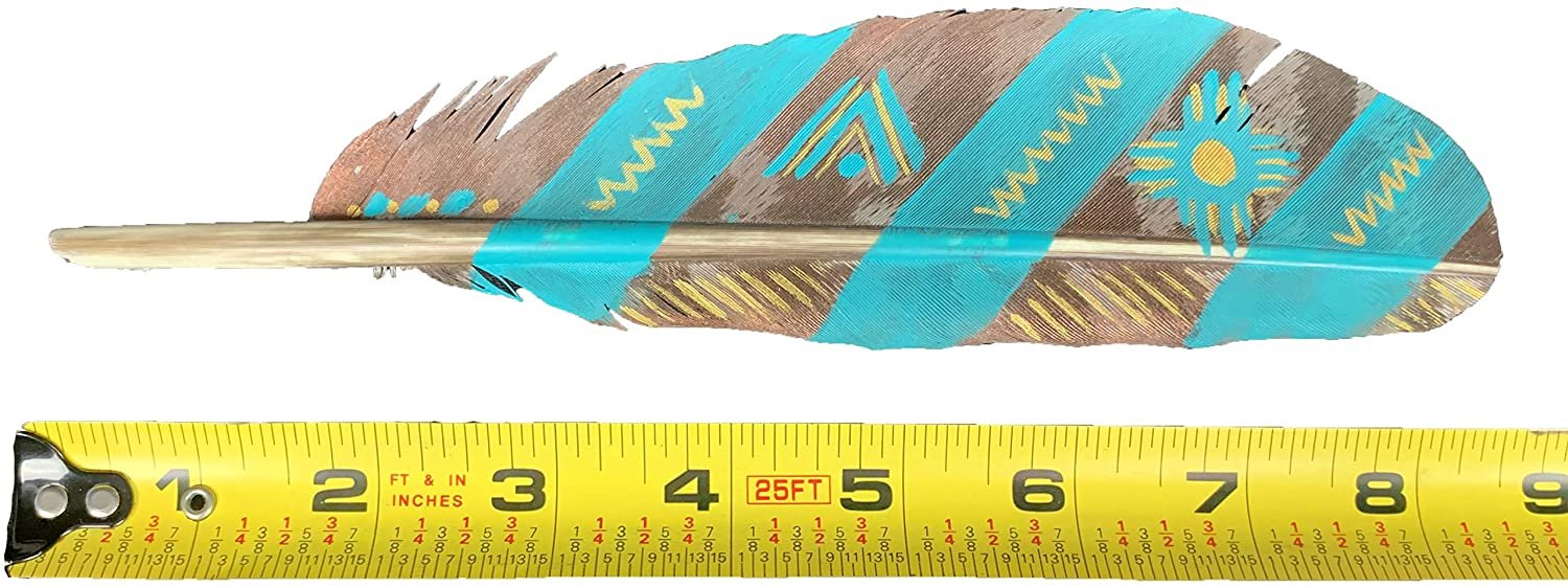 Hand Painted Striped Cowboy Hat Feather, Teal and Yellow