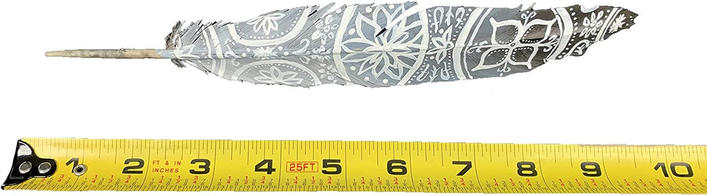 Hand Painted Floral Cowboy Hat Feather, Grey and White