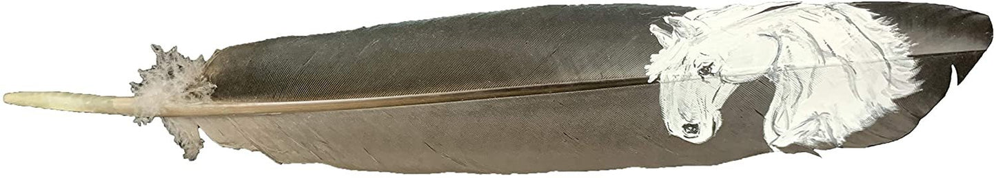 Hand Painted White Horse Cowboy Hat Feather, Black