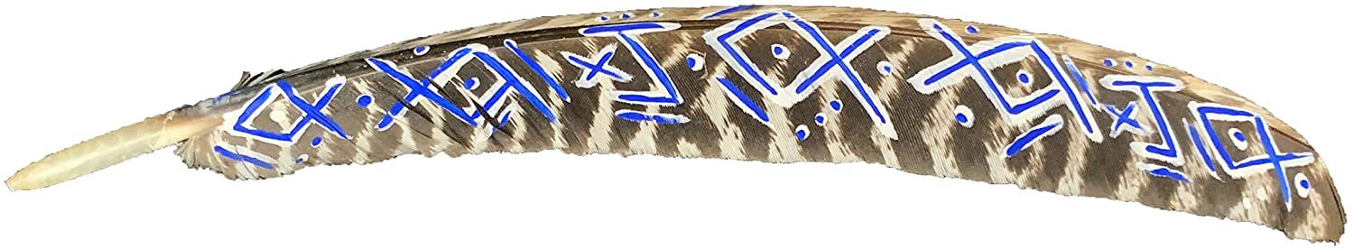 Hand Painted Stripes and Symbols Cowboy Hat Feather, Blue and White